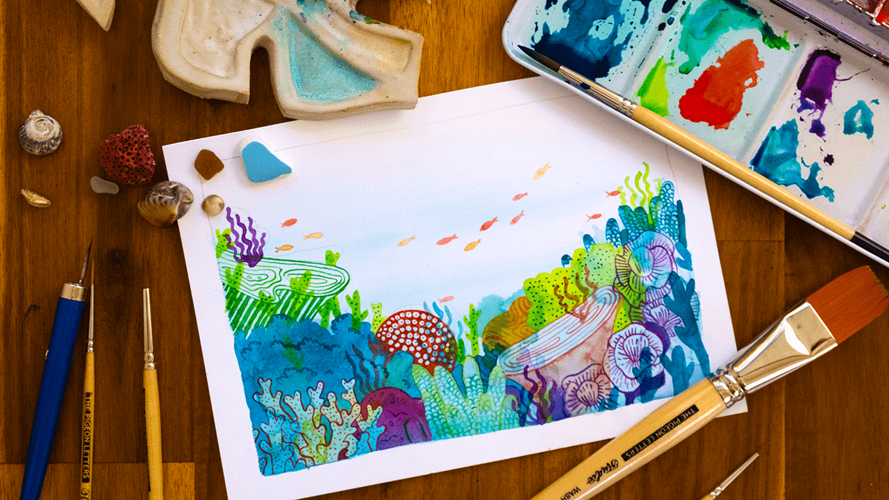 Descubra técnicas modernas de acuarela pintando un arrecife de coral