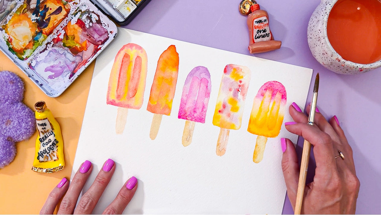 Easy Watercolor Popsicles Tutorial for Beginners