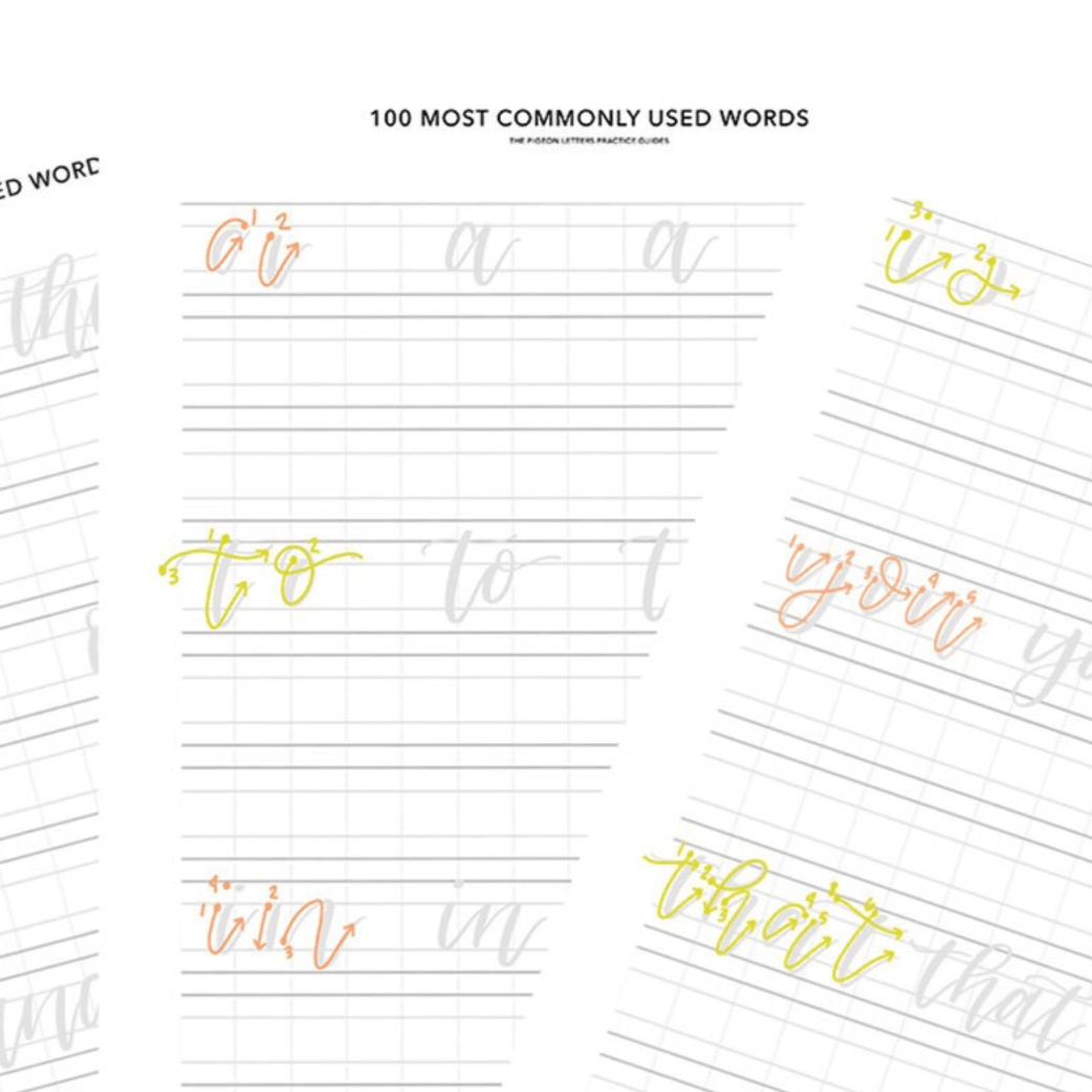 Lettering Practice Sheets - Top 100 Most Used Words