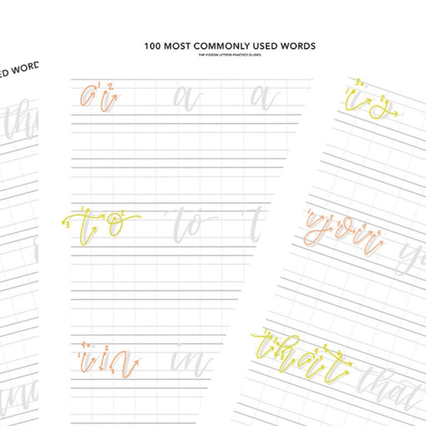 Lettering Practice Sheets - Top 100 Most Used Words